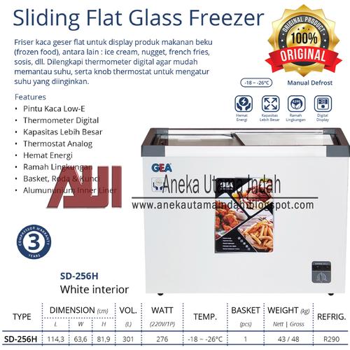 Jual Gea Sd-256 Sliding Flat Glass Freezer / Freezer Kaca Datar (256 ...