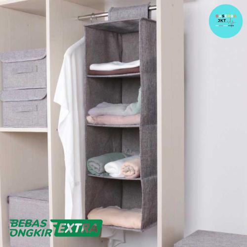 Jual Rak Gantung Kain Lemari Baju Shelf Closet Wardrobe Storage Box 4 ...