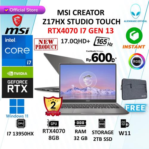 Promo MSI CREATOR Z17HX STUDIO TOUCH RTX4070 I7 13950HX 32GB 2TBSSD 17.0QHD - +PAKET LENGKAP ...