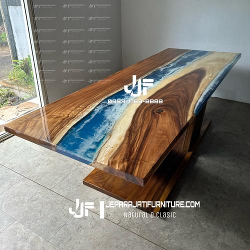 Jual Meja makan kombinasi kayu resin epoxy motif pantai ombak - Kab. Jepara - JJF furniture ...