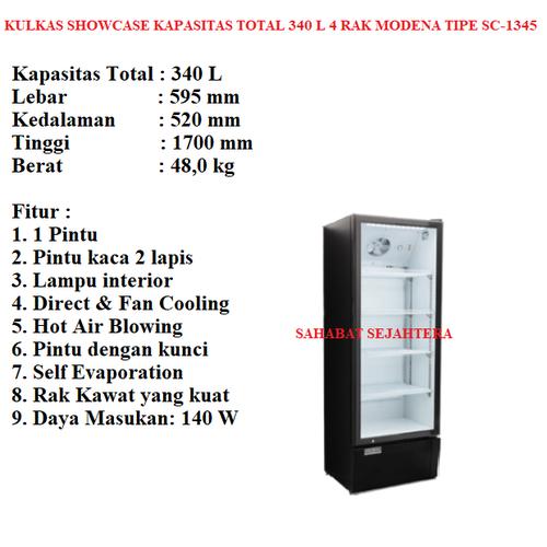 Jual Kulkas Showcase Kapasitas Total 340 L 4 Rak MODENA TIPE SC-1345 ...