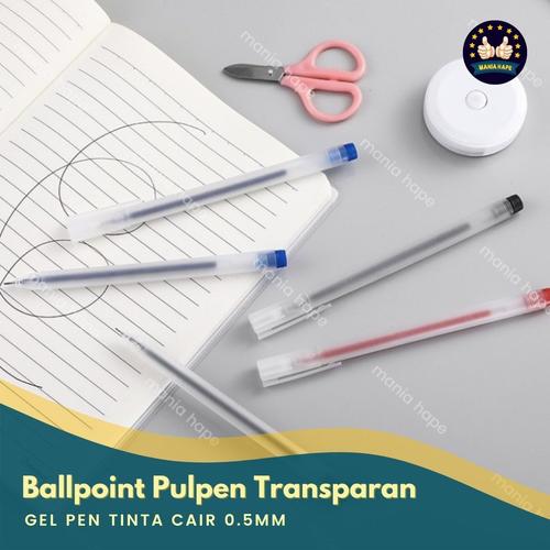 Jual BOLPEN TINTA GEL CAIR PEN TRANSPARANT 0.5MM ALAT TULIS SEKOLAH ...