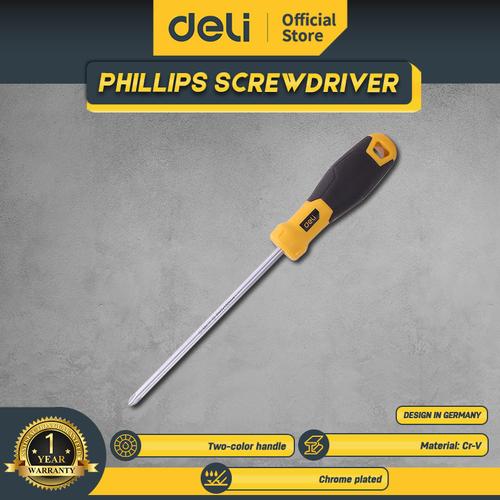 Promo Deli Phillips Screwdriver / Obeng Plus 6inch x PH1/PH2 Chrome ...
