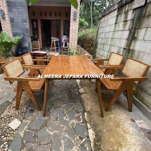 Jual Set Kursi Makan Cafe Rotan Model A, Meja Makan Kayu Jati Retro Jati - Kab. Jepara - Almeera ...