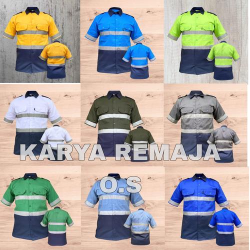 Jual Kemeja safety Pendek Kombinasi double skotlet Baju bengkel premium ...