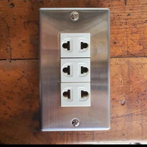 Jual stop kontak panasonic stainless besi cover penutup frame besi ...