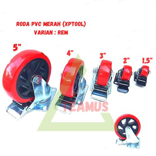 Jual RODA TROLI TROLLEY PVC MERAH TIPE REM 1.5 - 2 - 3 - 4 - 5 INCI - 1 ...
