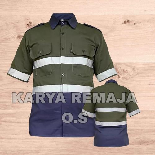 Jual Kemeja safety Pendek hijau army Kombinasi double skotlet Baju ...
