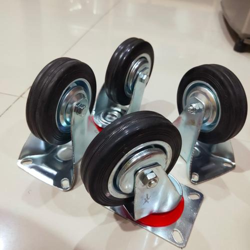 Jual Paket roda karet 4in hitam 2 Mati 2 Hidup Roda troli set 4" 4pcs ...