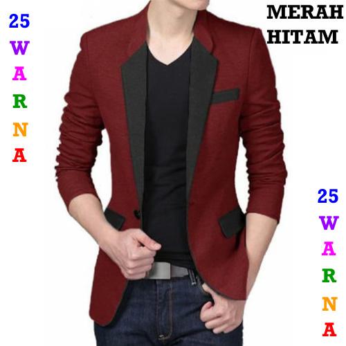 Jual 25 WARNA Jas Cowok Blazer MERAH MAROON KOMBINASI HITAM Kantor ...