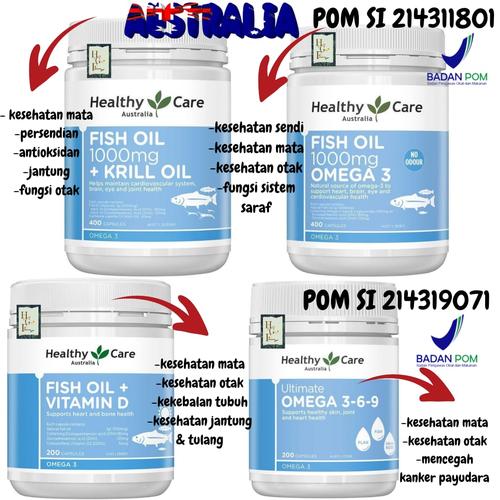 Jual Healthy Care Fish Oil +Vitamin D /omega 3+ vit d 1000mg isi 200 ...