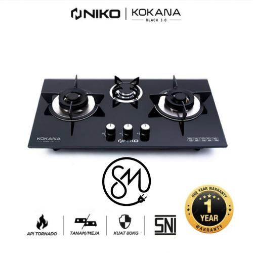 Jual Kompor Gas Tanam Niko 3 tungku KOKANA Black 3.0 Series api tornado ...