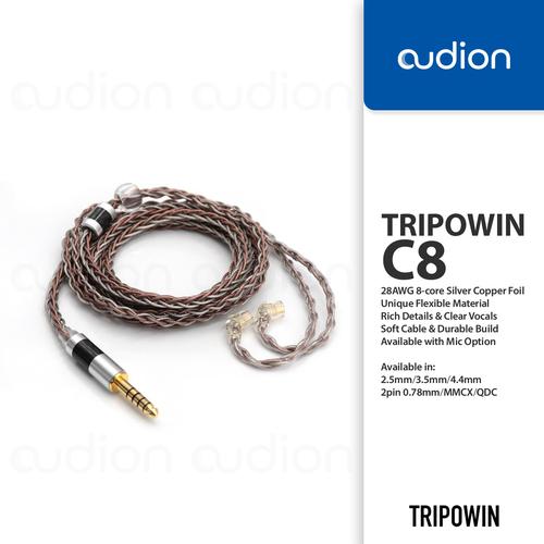 Jual TRIPOWIN C8 8-Core Silver Copper Foil Braided Upgrade Cable Mic/No Mic - 2pin 0.78, 2.5mm ...