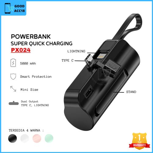 Promo Lenyes PX024 Powerbank 5000mAh Portable Compact Mini Type C Lightning - Putih - Jakarta ...