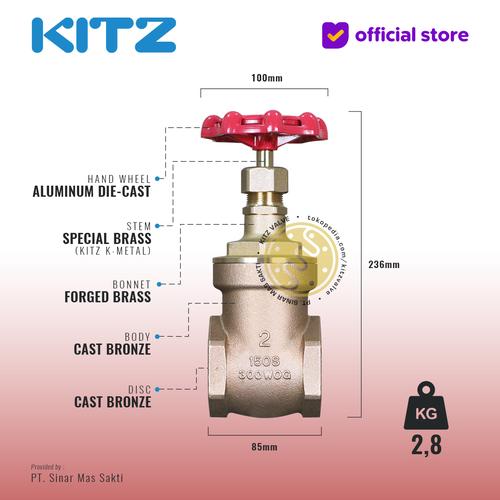 Promo Gate Valve Bronze KITZ Fig. 150 E , Drat / Screw - 2" - 50mm Cicil 0% 3x - Jakarta Pusat ...