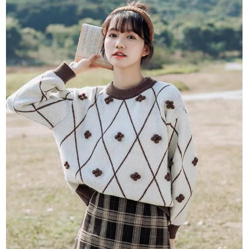 Jual Deer & Grizzly - Sweaters Rajut Wanita Motif Kotak-Kotak Bunga ...