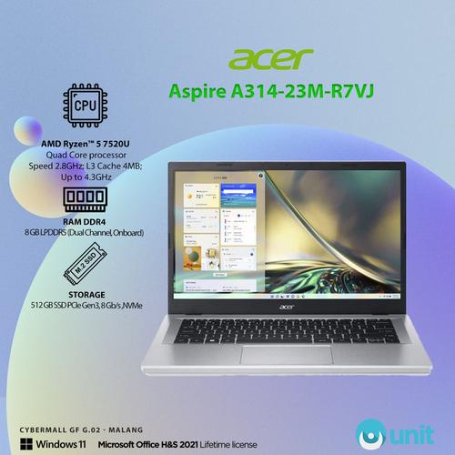 Jual ACER 3 A314 23M R7VJ Ryzen 5 7520U 8GB 512GB W11 +OHS 2021 Pure ...