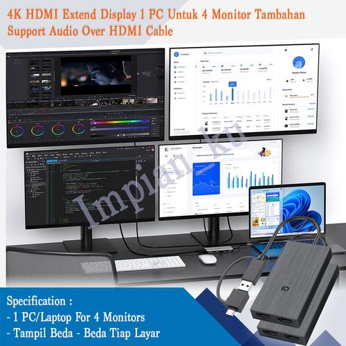 Jual 4K HDMI Extend 4 Monitor Display (Tampil Beda-Beda) USB 3.0 ...