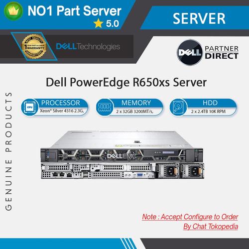 Jual Dell R650xs Xeon Silver 4316, 2x32GB, 2x2.4TB SAS, H755, dvd ...