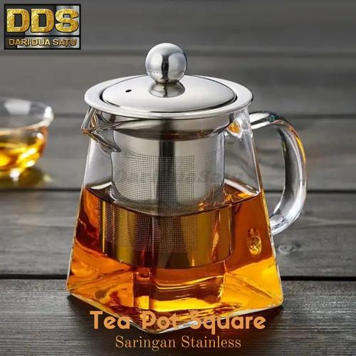Jual Teko Teh Kaca Saringan Glass Infuser Tea pot Square 350 ml - 950 ...