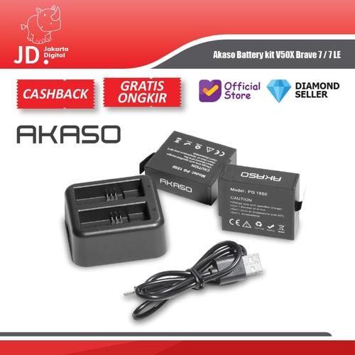 Promo Akaso Battery kit V50X Brave 7 / 7 LE (2 Battery + 1 Docking ...