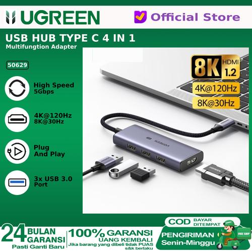 Jual UGREEN USB Hub Type C 4 in 1 USB 3.0 Hdmi 8K 30Hz Display 50629 ...