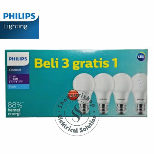 Jual PHILIPS ESSENTIAL LED PACK 11 WATT BELI 3 GRATIS 1 LAMPU ...