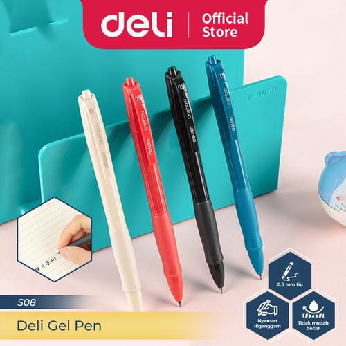 Jual Deli Gel Pen Pulpen Gel Cetek 0.5 mm Tinta Hitam Biru Merah 1 PCS ...
