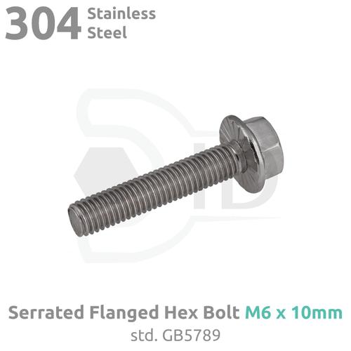 Jual GB5789 Serrated Flanged Hexagon Bolt Stainless Steel SUS304 M6x10 ...