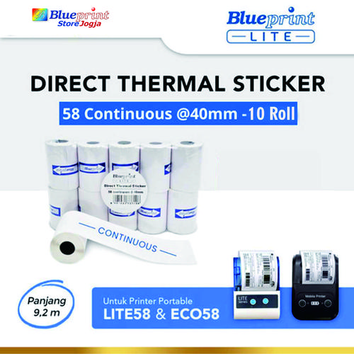 Jual Kertas Thermal Sticker Label Blueprint 58 mm Continous @40mm - 10 ...