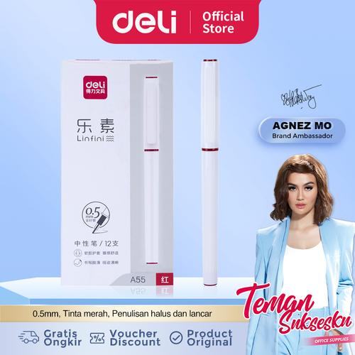 Jual Deli Gel Pen / Pulpen Gel 0.5mm Tinta Merah Desain Elegan Halus ...