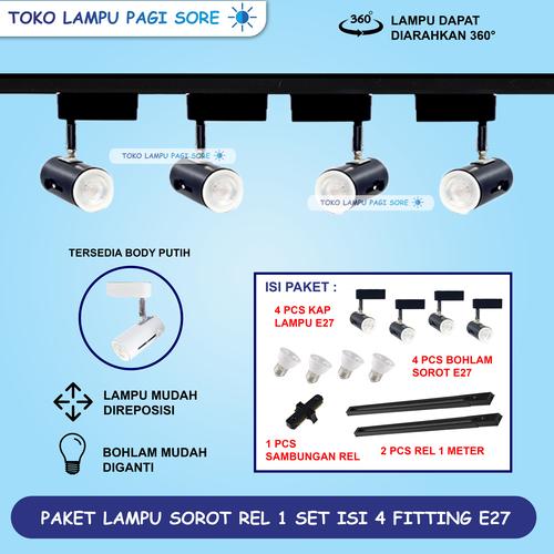 Jual Paket Lampu Rell Track 1 Set isi 4 Spotlight LED Sorot Rel 2 Meter ...