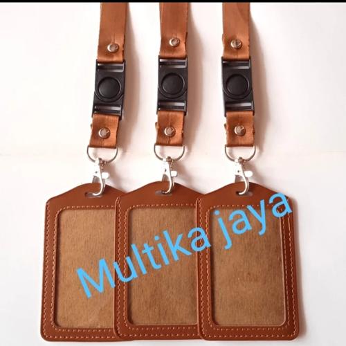 Jual Frame kulit imitasi/casing id card kulit + tali lanyard 2cm coklat ...