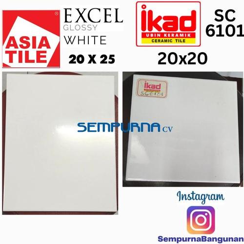 Jual Keramik dinding KW1 putih polos kilap 20x25 20x20 Asia Tile Excel ...