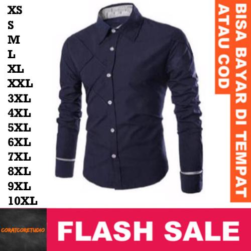 Jual Hem Cowok SURABAYA Panjang Polos Garis BIRU NAVY DONGKER TUA X ABU ...