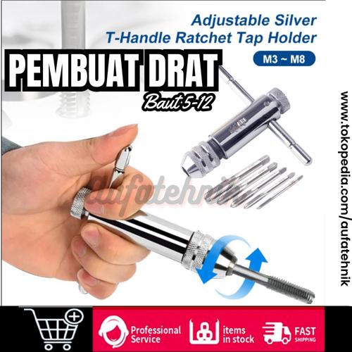 Jual Set Hand Tap Alat Pembuat Drat Ulir M3-M8 Baut Mur Los Dol Lanas ...