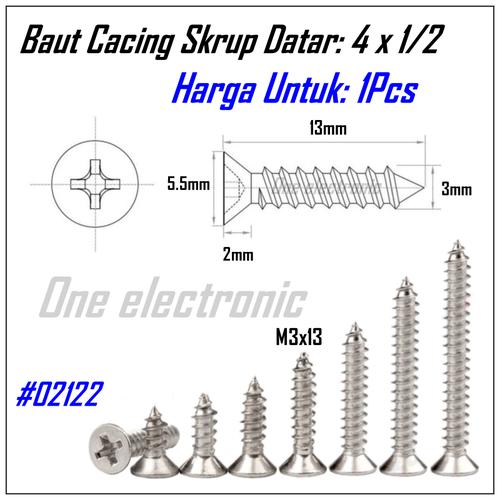 Jual Baut Cacing 4 x 1/2 Skrup kepala Datar Flat M3x13 Baut Kasar Putih ...