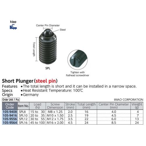 Jual Short Spring Plunger (Steel Pin) M8 x 1.25 KIPP SPL8 - Kab. Bekasi ...