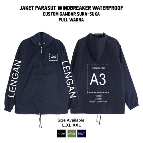 Jual Jaket Parasut Windbreaker Waterproof Sablon Custom Satuan - Logo ...