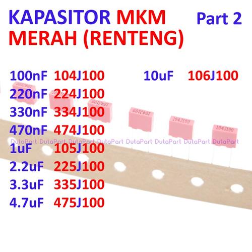 Jual Kapasitor MKM MERAH RENTENG Kualitas BAGUS Capacitor Pitch 5mm Part 2 - 100nF - 104J100 ...