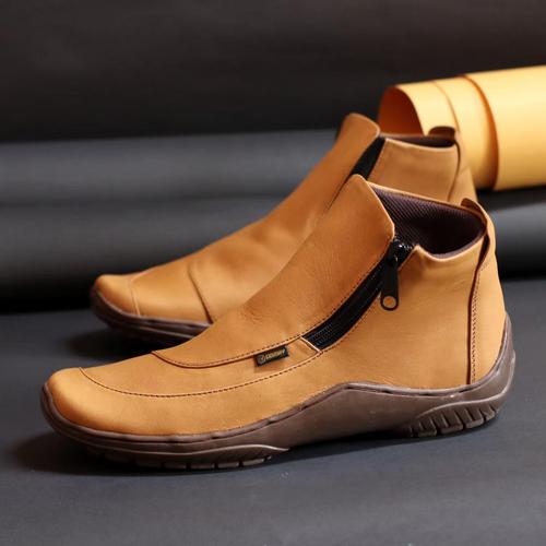 Jual sepatu boots pria casual kulit asli resleting zipper warna tan ...