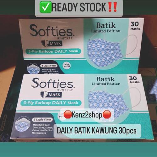 Jual Masker BATIK SURGICAL SOFTIES 3PLY Earloop Mask isi 30s(MOTIF BARU ...