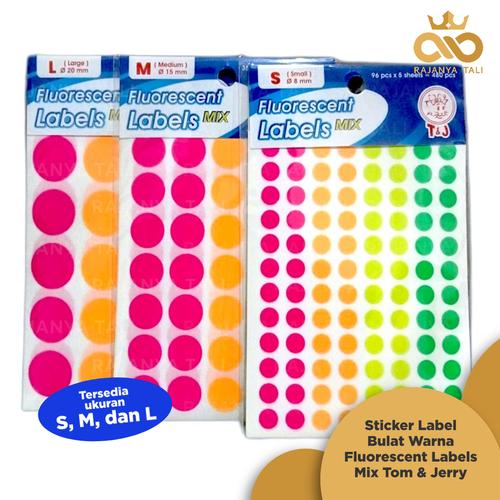Jual Sticker Label Bulat Warna/ Fluorescent Labels Mix Tom & Jerry - S ...