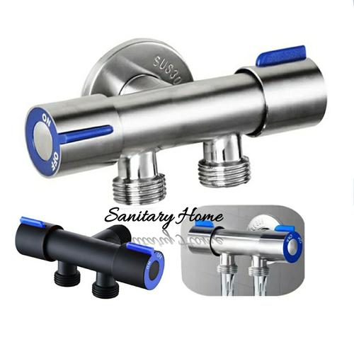 Jual Kran Double putar bulat stainless Hitam/ kran cabang shower closet ...