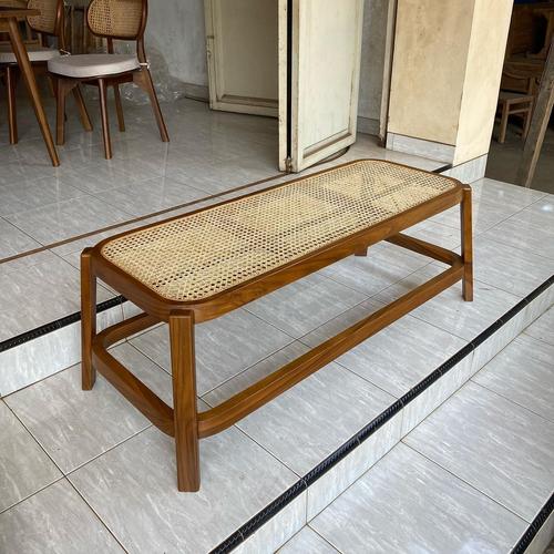 Jual bangku bench rotan minimalis kayu jati, kursi bangku teras rotan ...