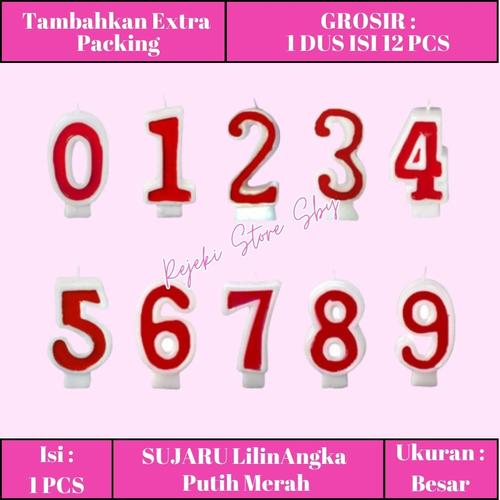 Jual LILIN BESAR ANGKA MERAH PUTIH 0 1 2 3 4 5 6 7 8 9 - LILIN ULANG ...