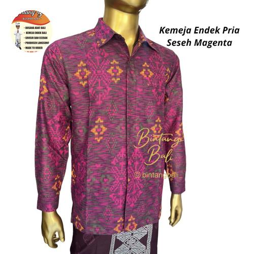Jual Kemeja Endek Bali Pria Katun Lengan Panjang Seseh Gerimis Magenta ...