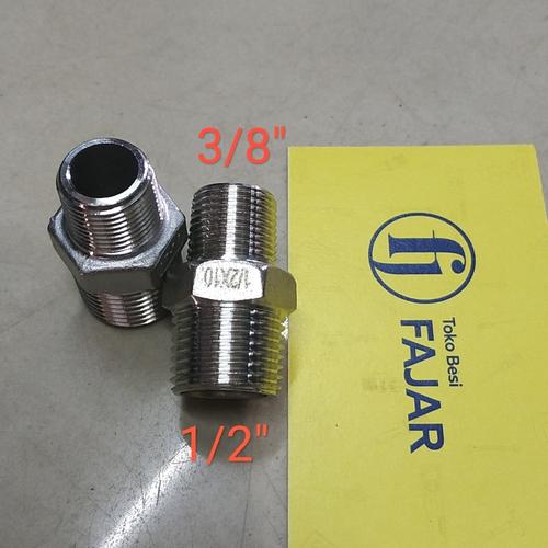 Jual Double nipple nepel konektor reducer drat luar stainless 1/2 x 3/8 ...