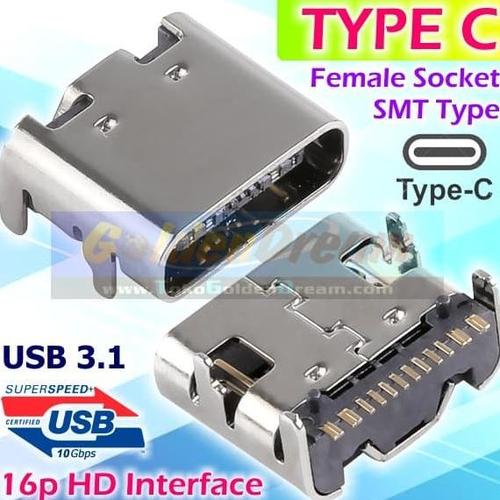 Jual Soket Type C Female USB 3.1 16p HD SMT Betina Connector Socket ...