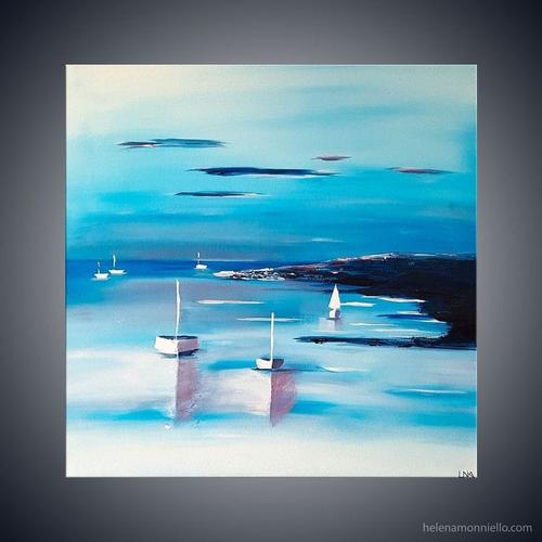 Jual lukisan modern abstrk corak blue layar hiasan dinding rumah hotel ...